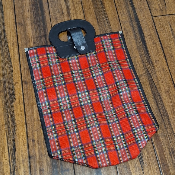 Bags | Vintage Foldable Plaid Red Bag | Poshmark